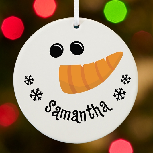 Smiling Snowman Face Round Ornament | Personal Creations