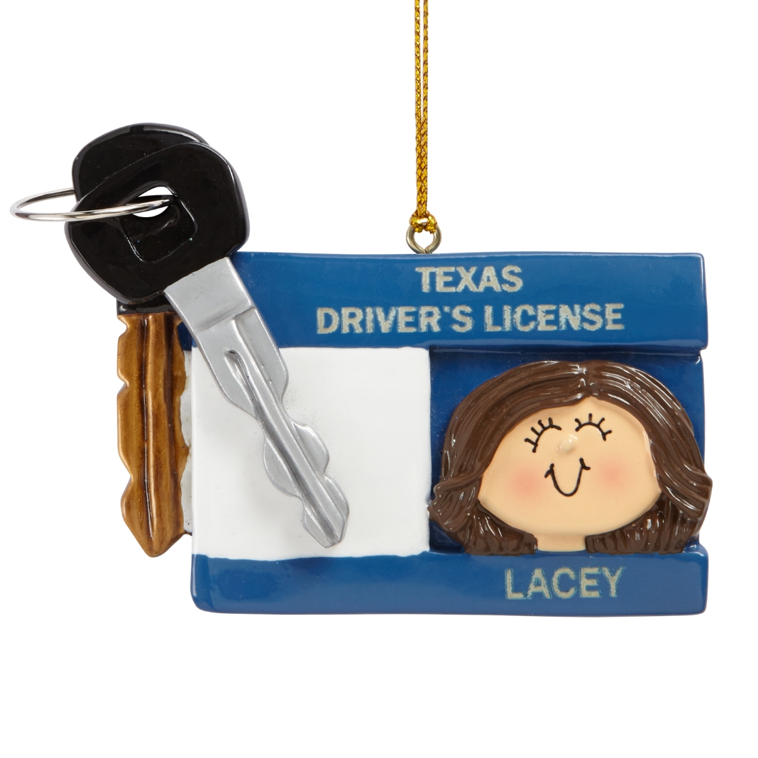 Drivers License Ornament-Girl-Light Skin, Brown Hair | Personal Creations
