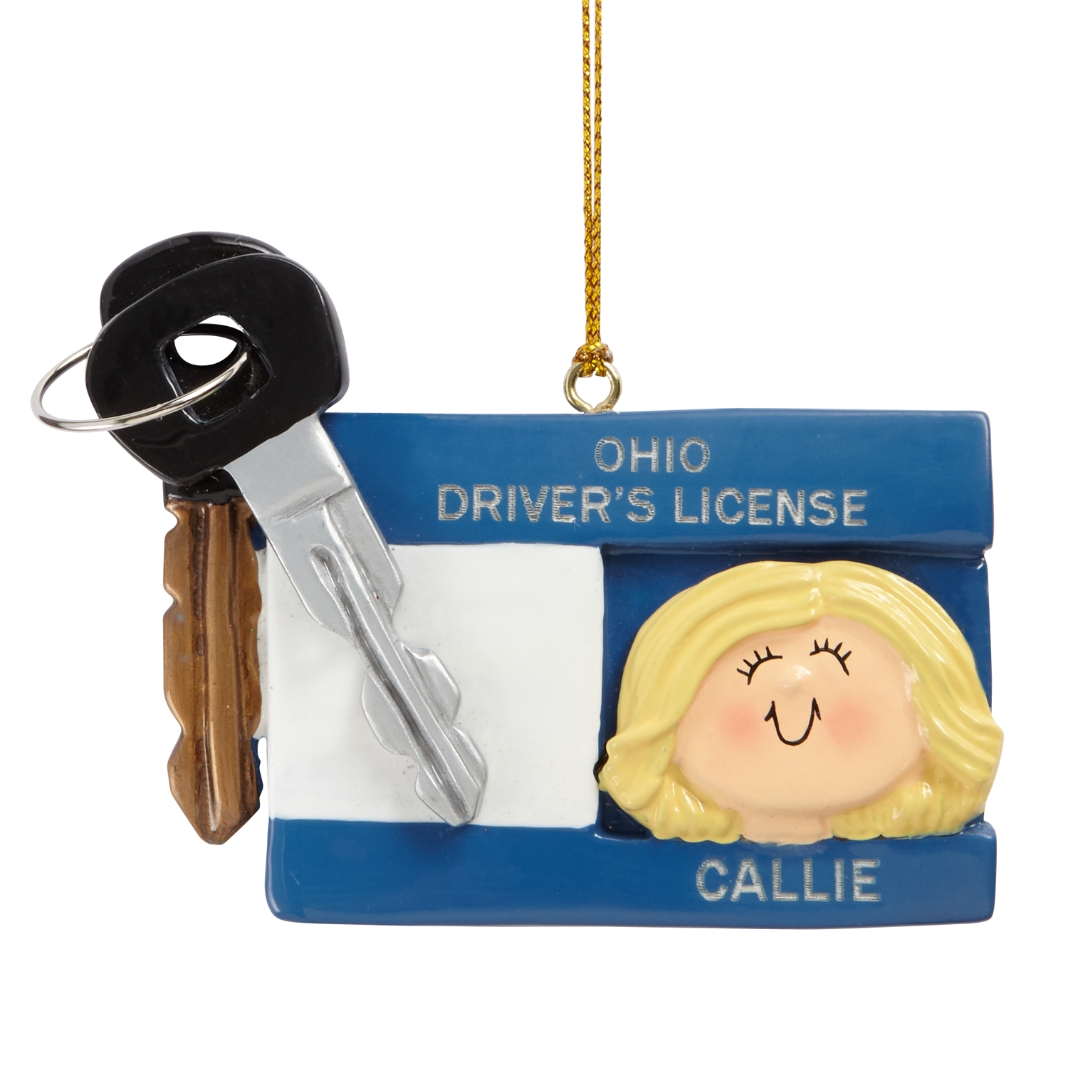 Drivers License Ornament-Girl-Light Skin, Blonde Hair | Personal Creations