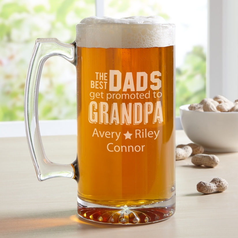 Top Dads Get Promoted Personalized Extra-Large Beer Mug at Gifts.com