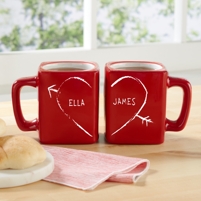 Half Heart Square Red Mug Set | Personal Creations