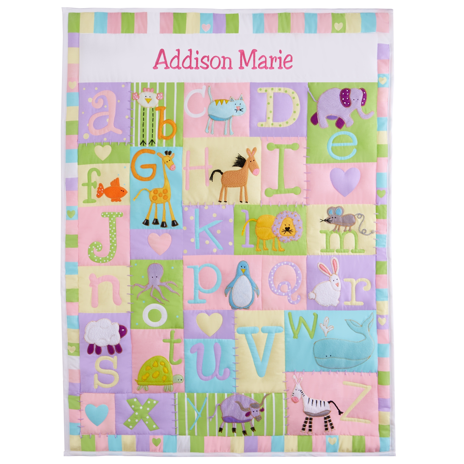 Animal ABCs Personalized Baby Quilt - Pastel Colors at Gifts.com