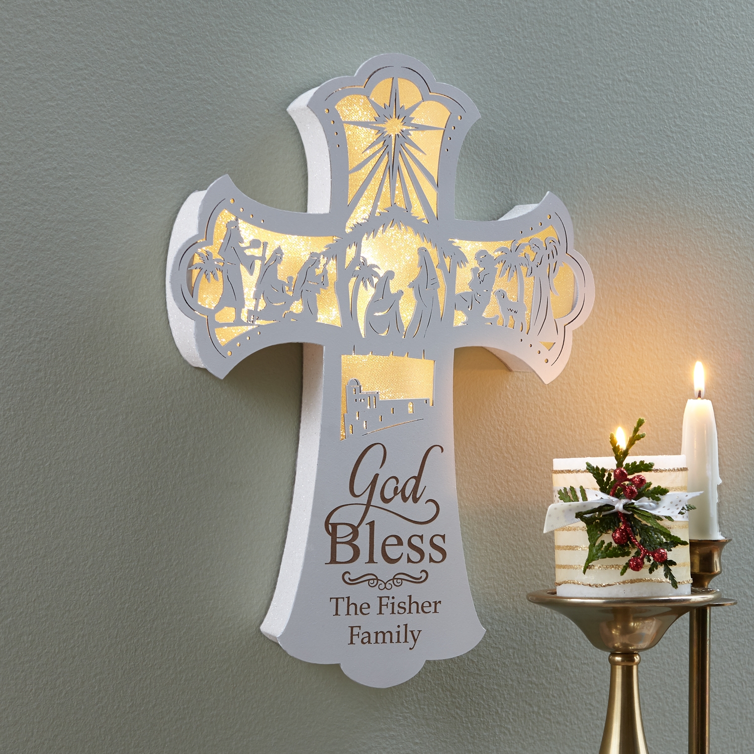 Radiant Nativity Personalized Wall Cross at Gifts.com