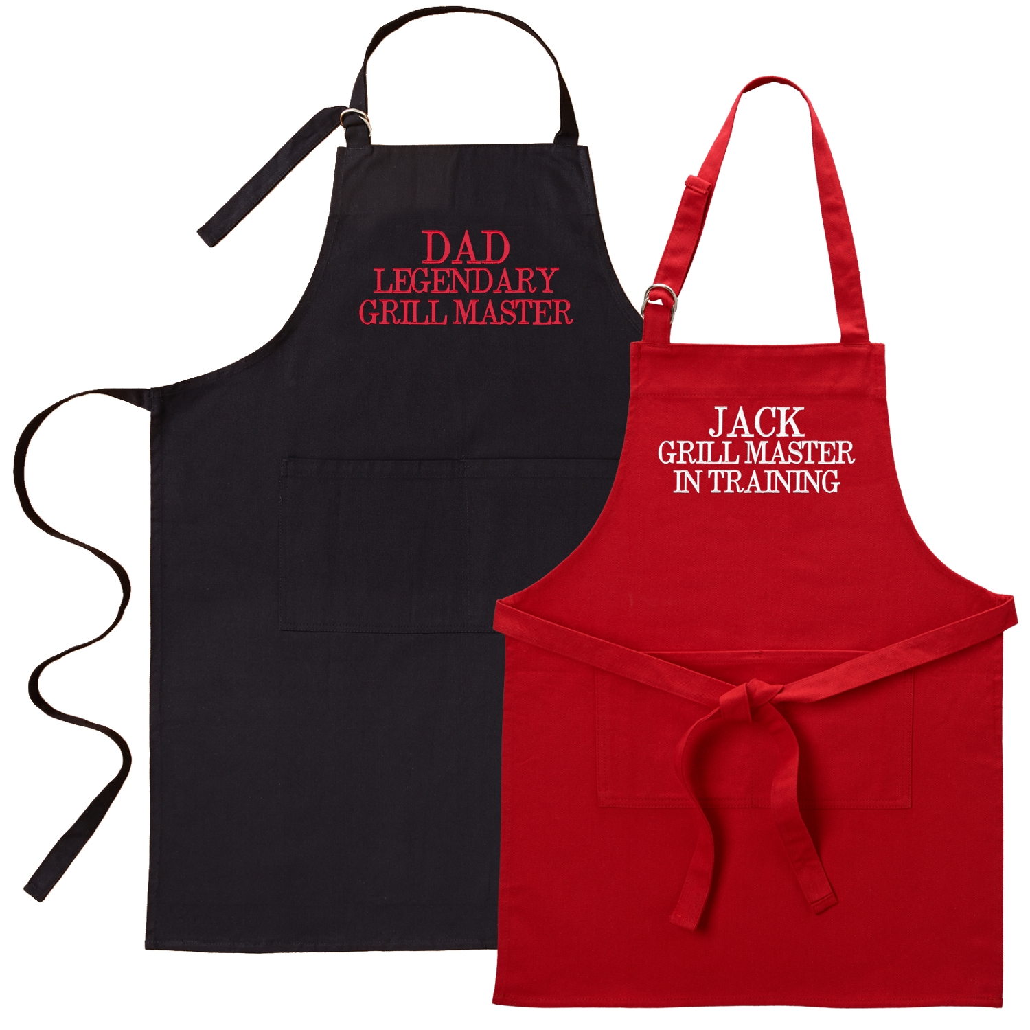 Family Fun Embroidered Grill Apron Set - Black Adult/Red Youth - Block ...