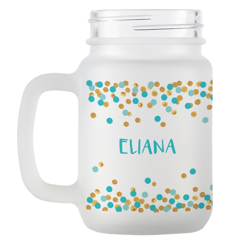 Confetti Name Frosted Mason Jar -Teal - Block at Gifts.com