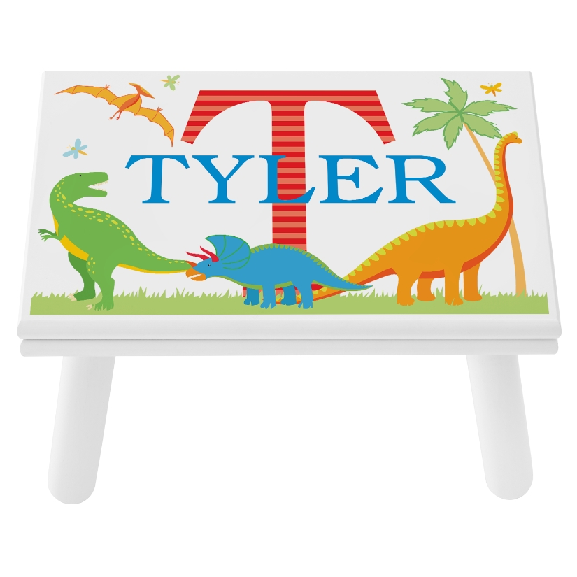 My Own Name Step Stool-White-Dinosaur at Gifts.com