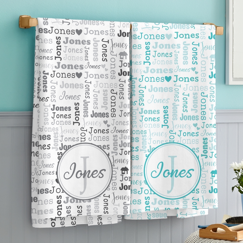 Personalized Family Name Collage Bath Towels at Gifts.com
