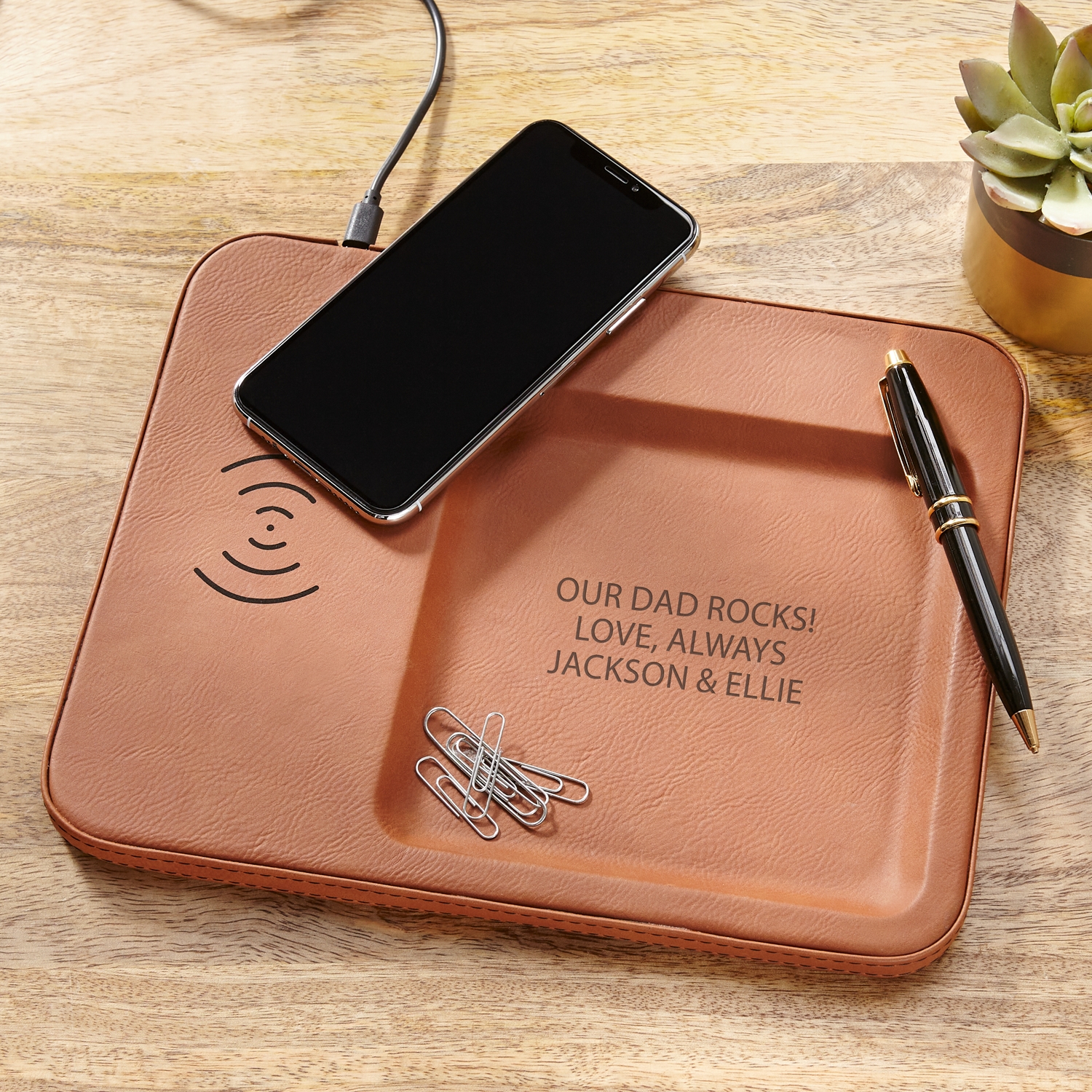 Contemporary Man Personalized Wireless Charging Organizer at Gifts.com