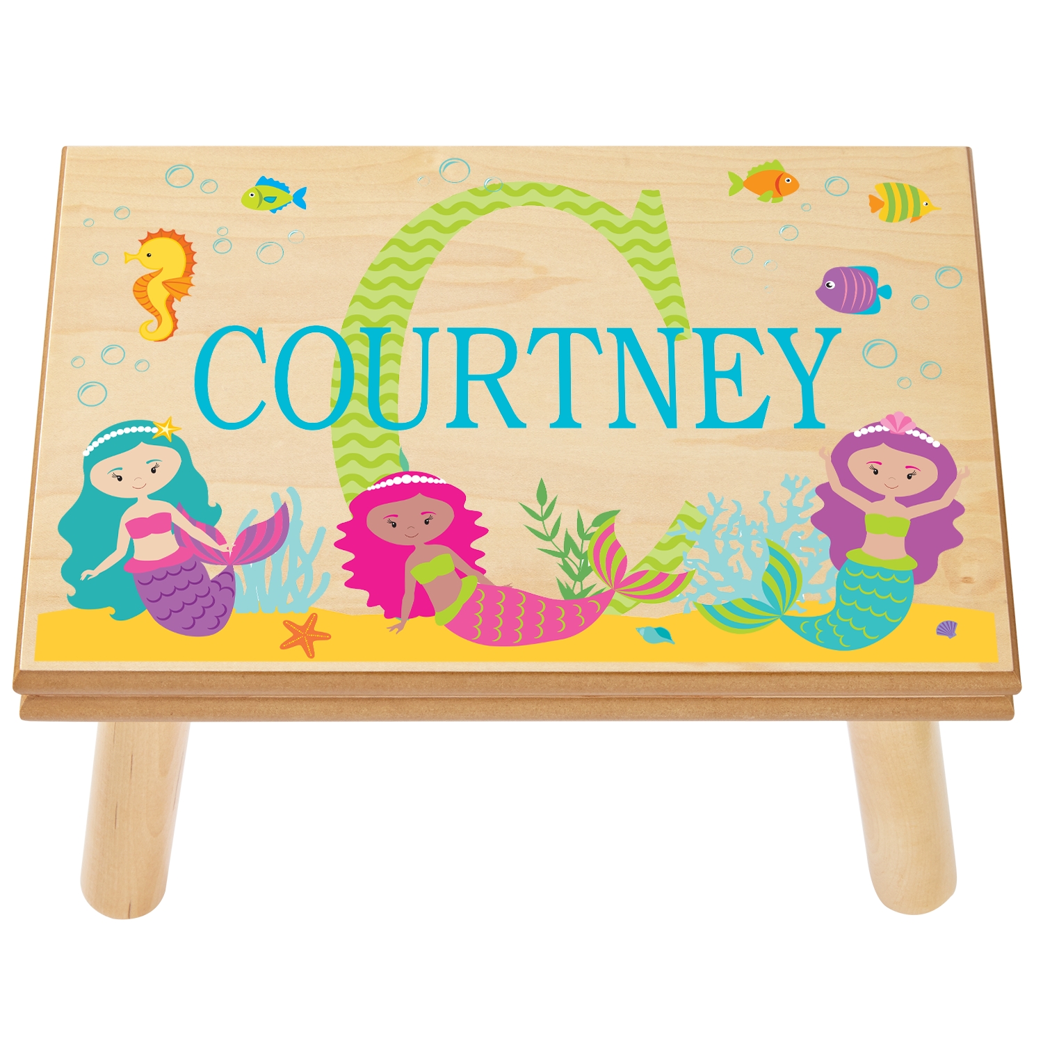 My Unique Name Step Stool - Natural Mermaid at Gifts.com