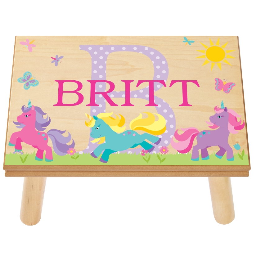 My Unique Name Step Stool - Natural Unicorn at Gifts.com
