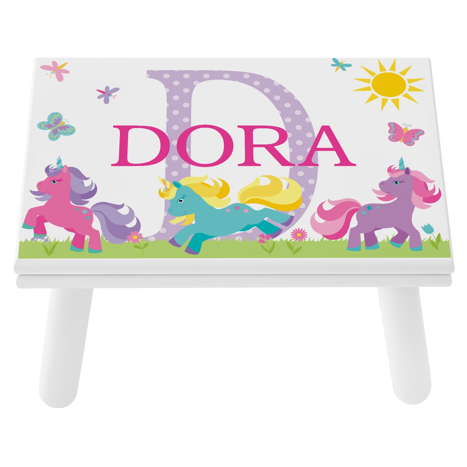 My Own Name Step Stool - White Unicorn at Gifts.com