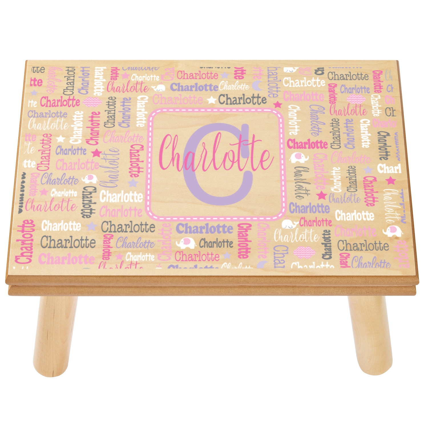 Mosaic Name Step Stool - Natural - Pink at Gifts.com