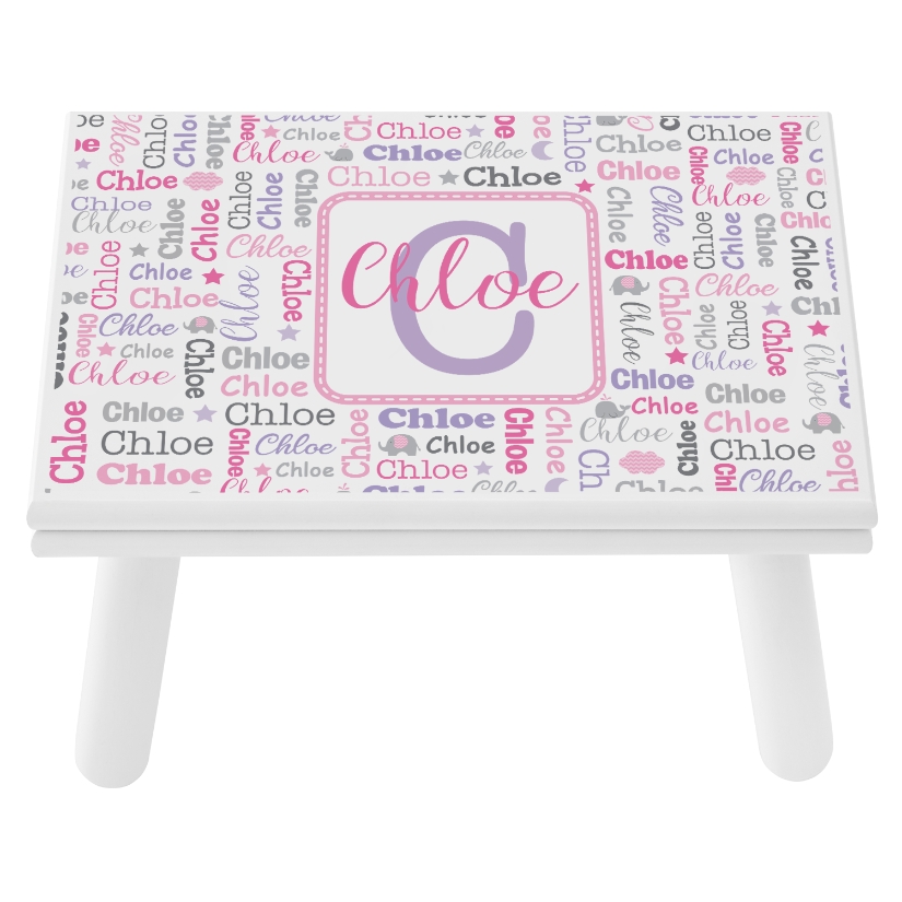 Mosaic Name Step Stool - White - Pink at Gifts.com