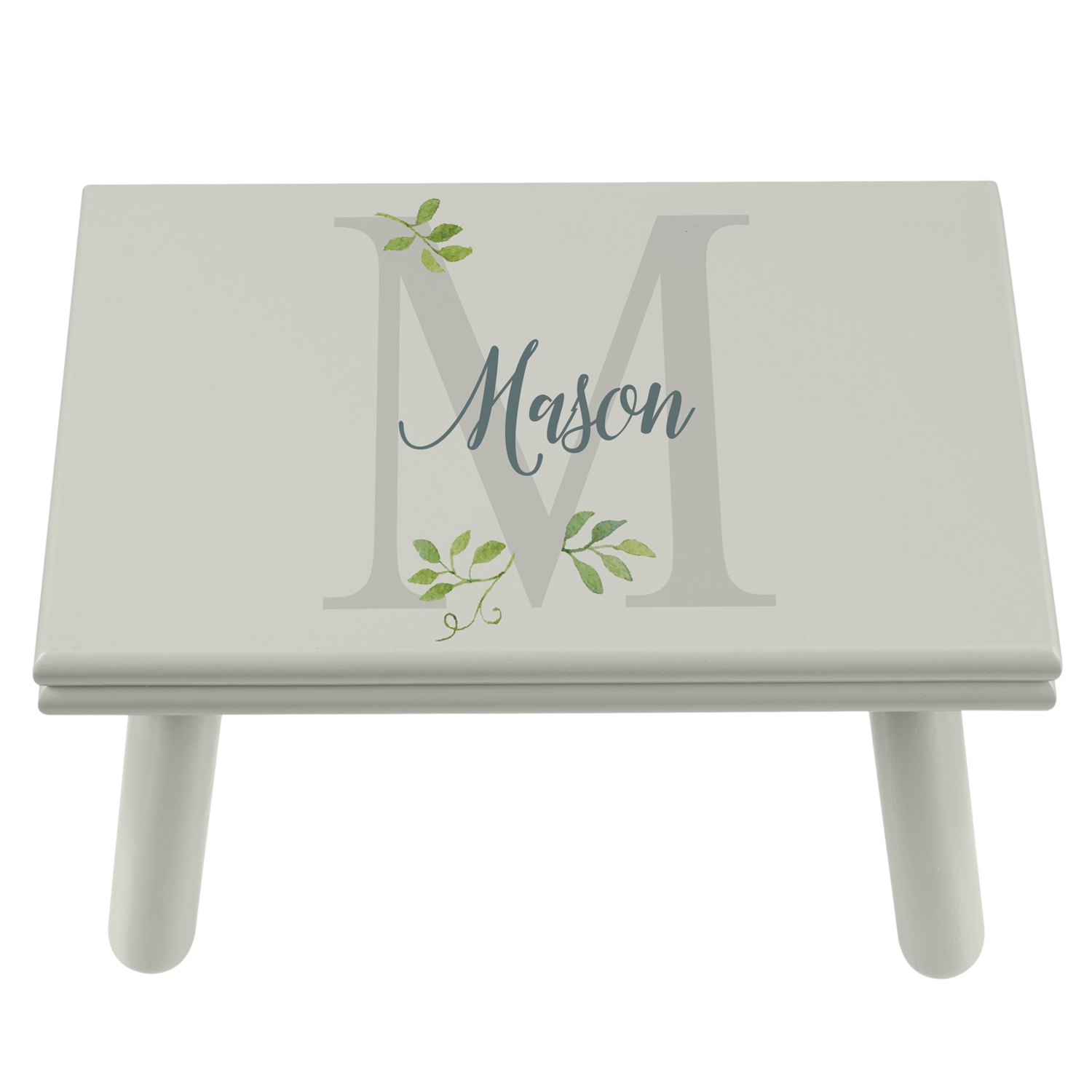 Elegant Baby Name Step Stool - Leaf - Gray at Gifts.com