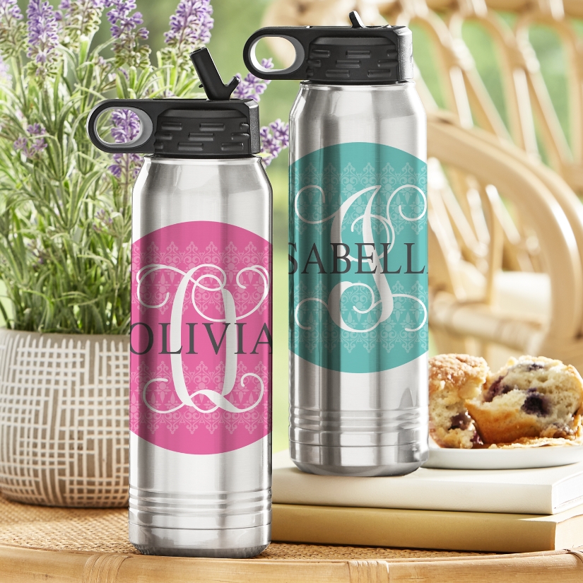 Monogram and Name Personalized Stainless Steel Water Bottle at Gifts.com