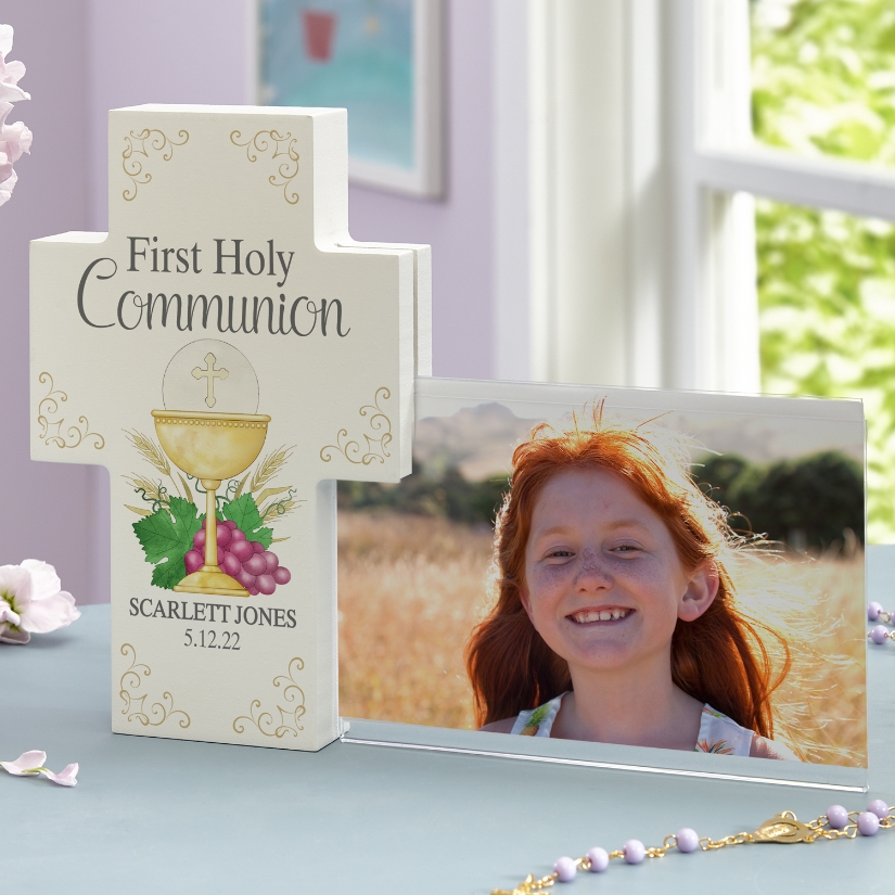 Cherished Communion Personalized Cross Photo Frame at Gifts.com