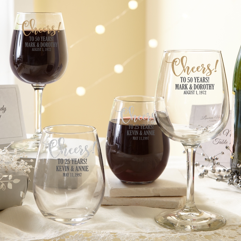 Celebrate! Anniversary Personalized Wine Glass Set at Gifts.com