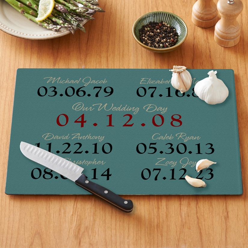 Memorable Dates Personalized Glass Cutting Board at Gifts.com