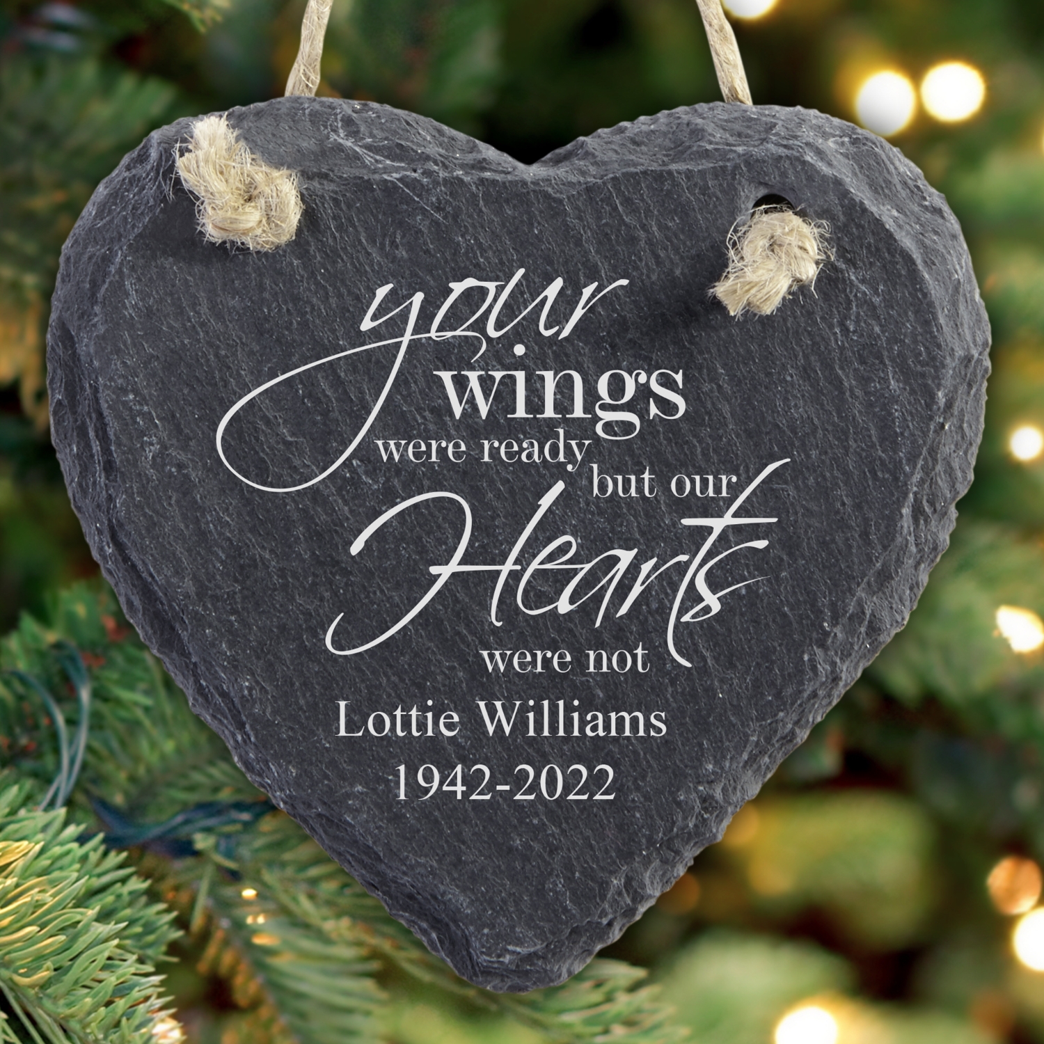 Memorial Wings Heart Slate Ornament | Personal Creations