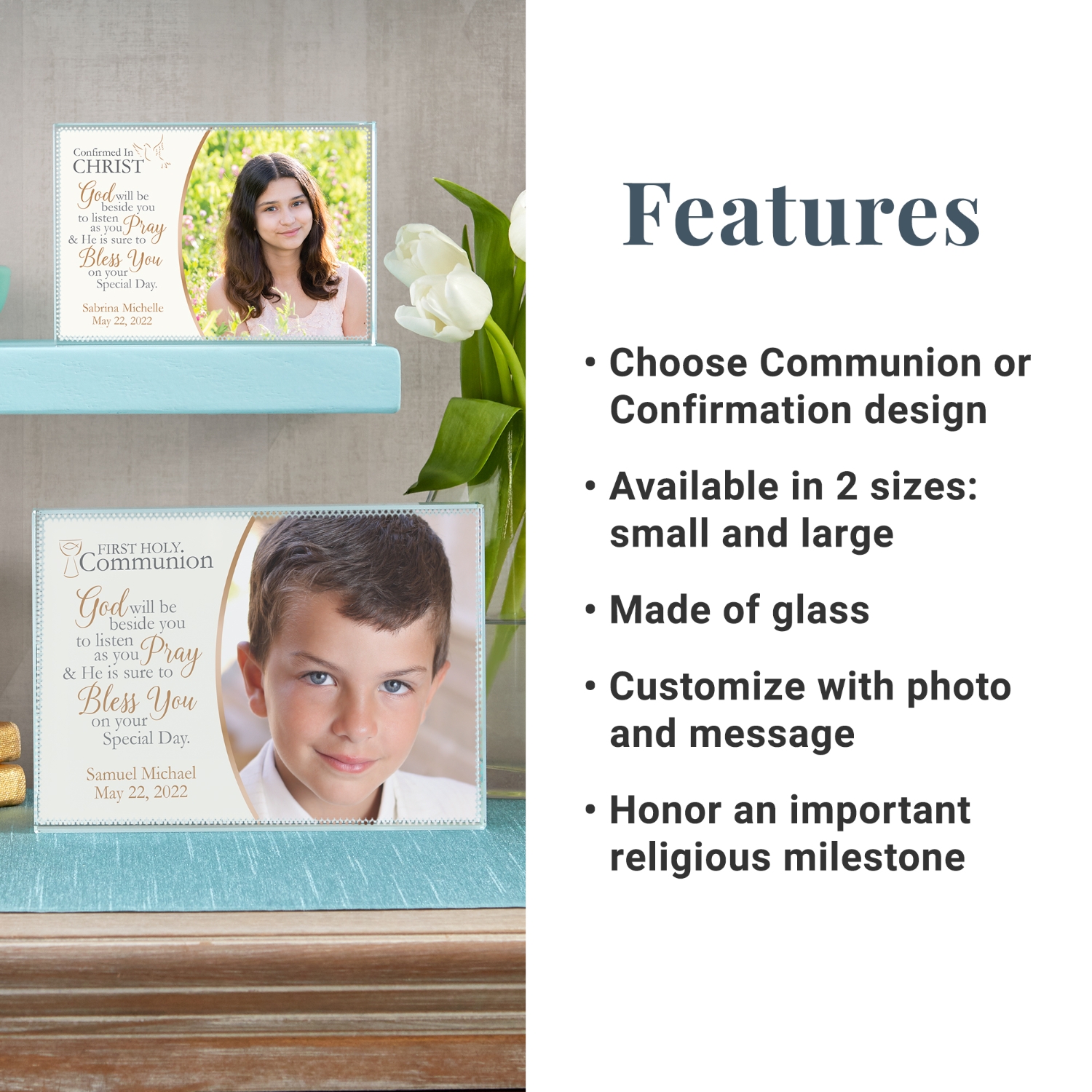Communion/Confirmation Personalized Photo Blessing Glass Display at ...