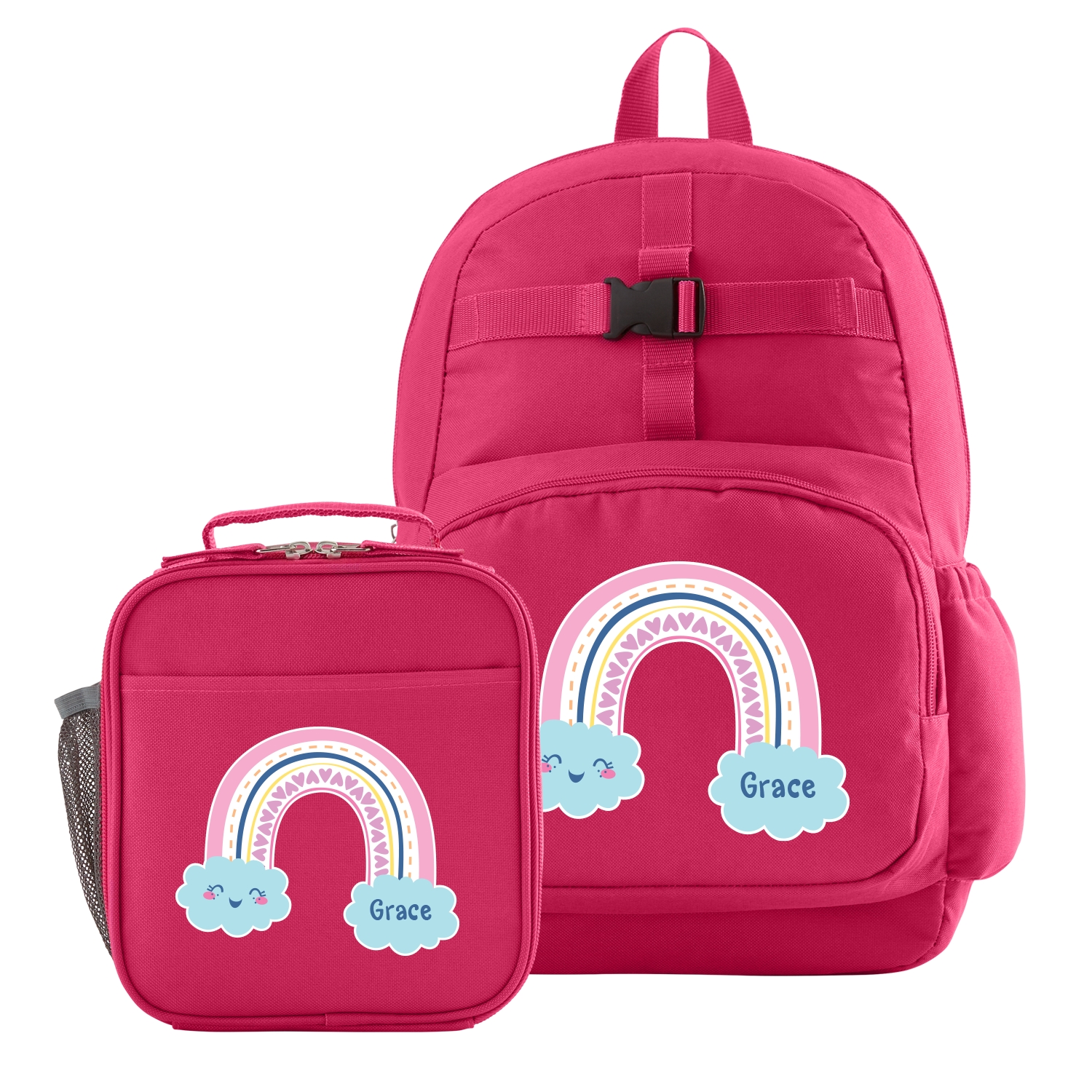 Fun Graphic Pink Backpack + Lunch Box Set - Rainbow at Gifts.com
