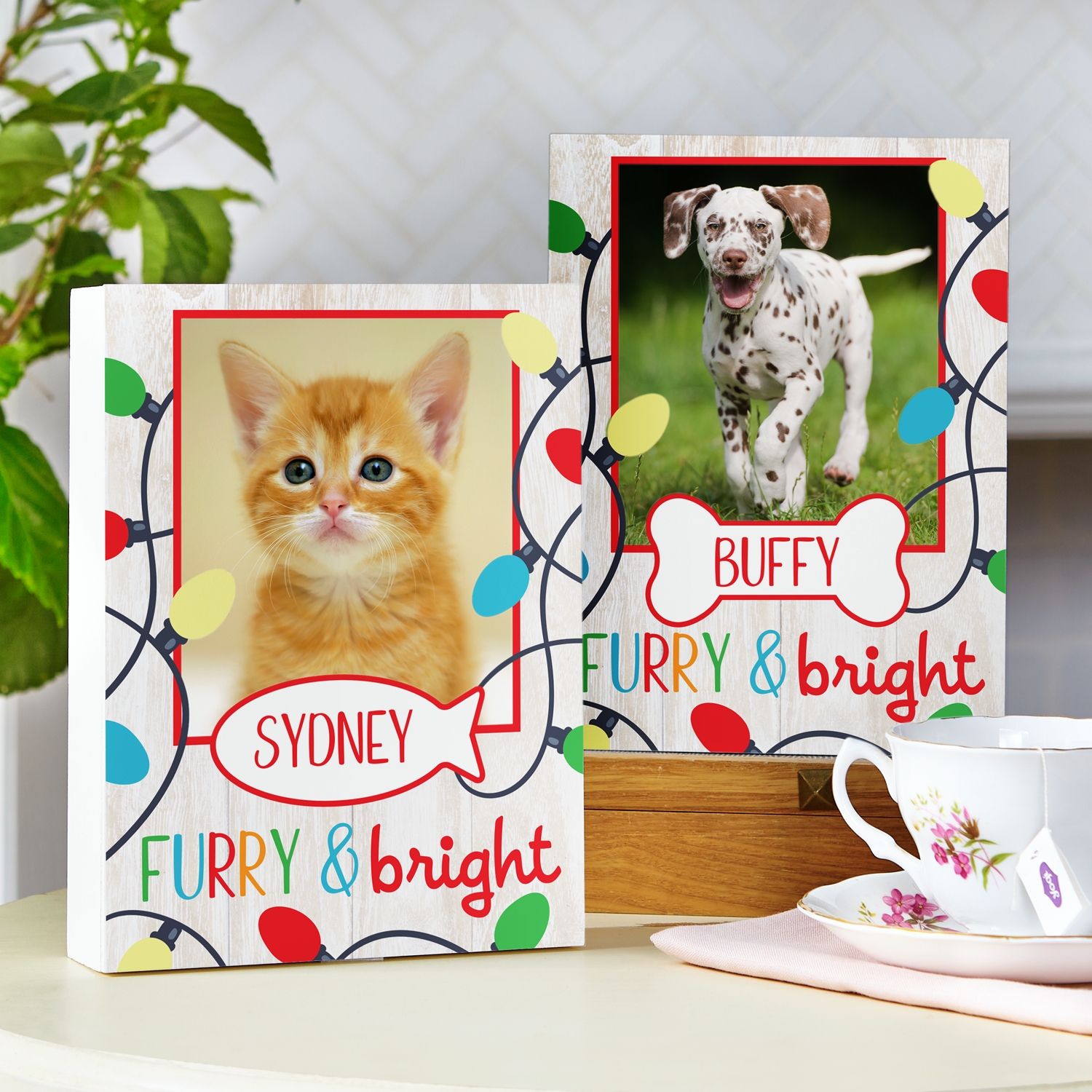 Fluffy & Bright Pet Photo Personalized Wooden Block at Gifts.com
