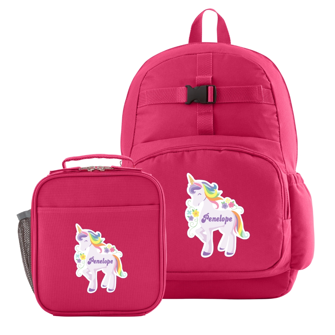 Fun Graphic Pink Backpack + Lunch Box Set - Unicorn | Personal Creations