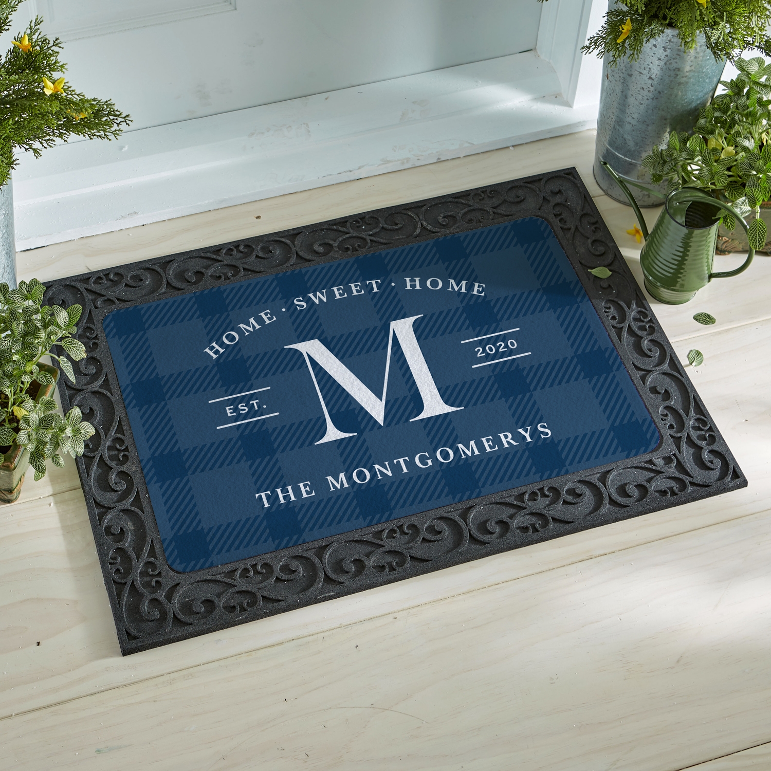 Classic Home Sweet Home Personalized Plaid Doormat at Gifts.com