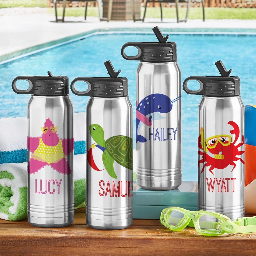 Seaside Party Personalized Stainless Steel Water Bottle at Gifts.com
