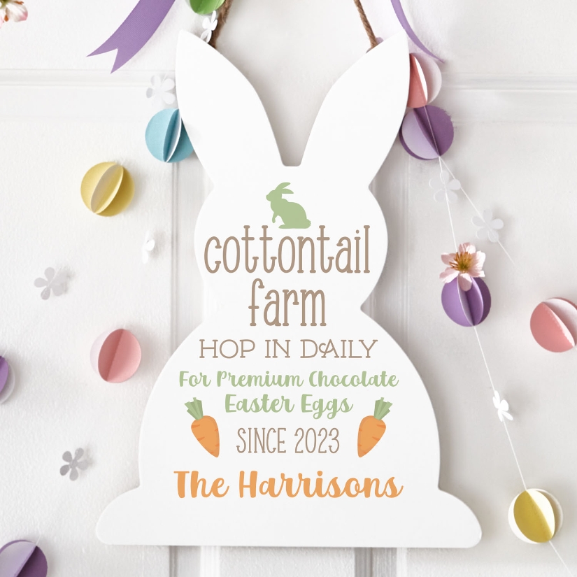 Cottontail Farmhouse Personalized Hanging Bunny Sign at Gifts.com