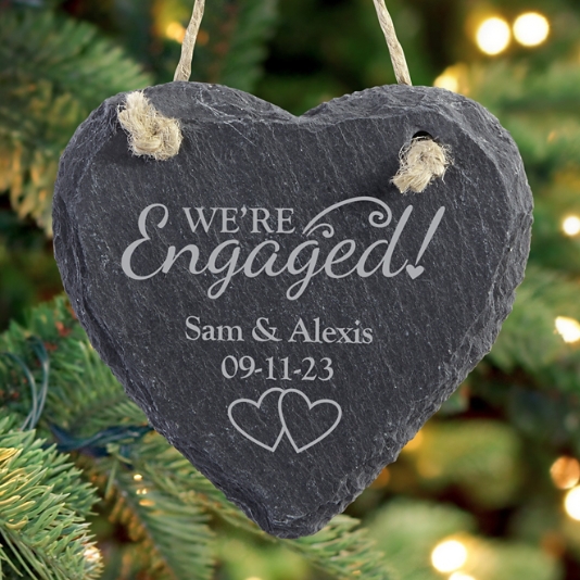 We're Engaged Heart Slate Ornament | Personal Creations