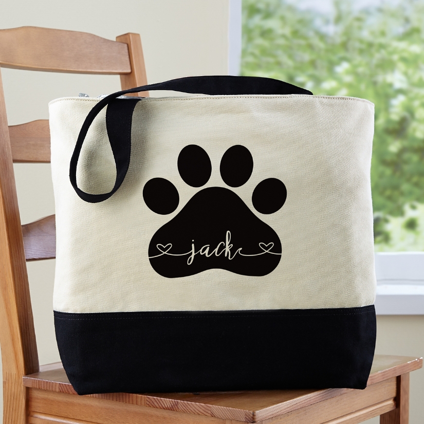 Paw Print Name Zippered Tote Bag | Personal Creations