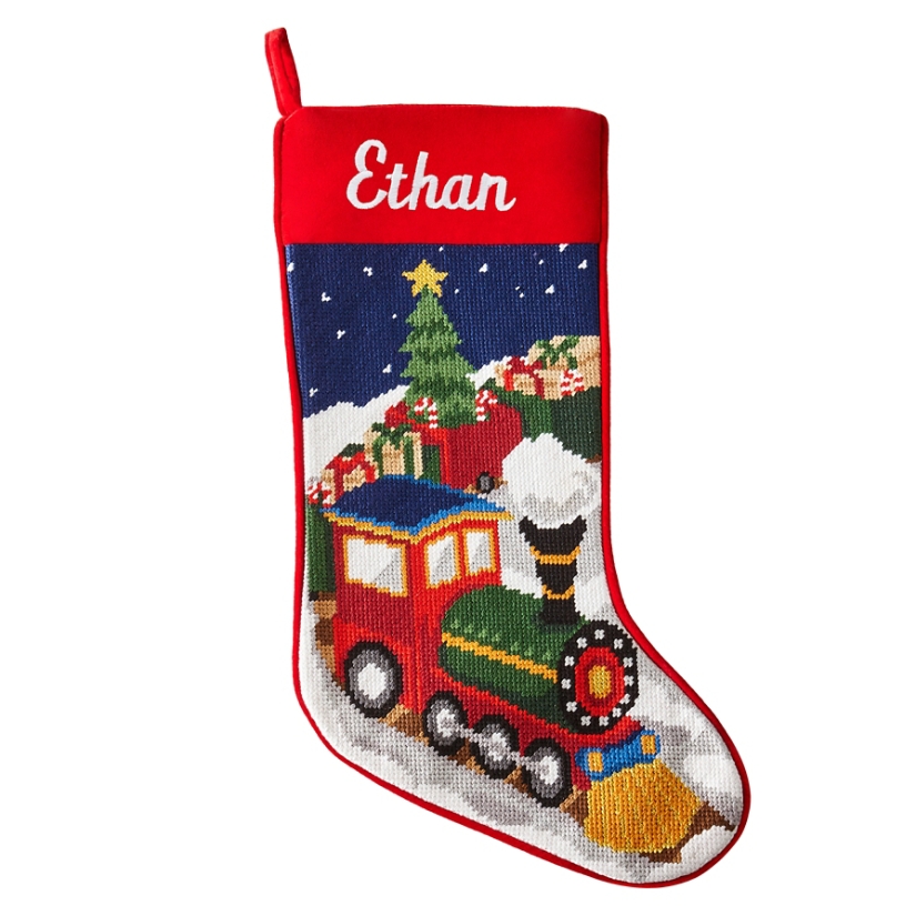 Vintage Needlepoint Stocking - Train at Gifts.com