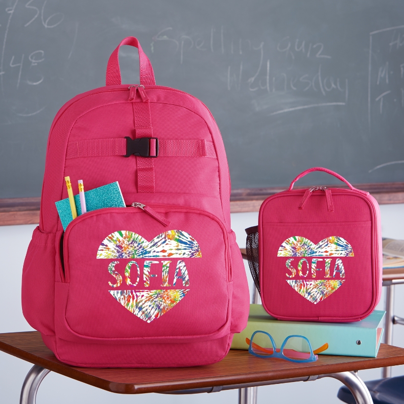 Vibrant Tie Dye Personalized Name Pink Backpack Set at Gifts.com