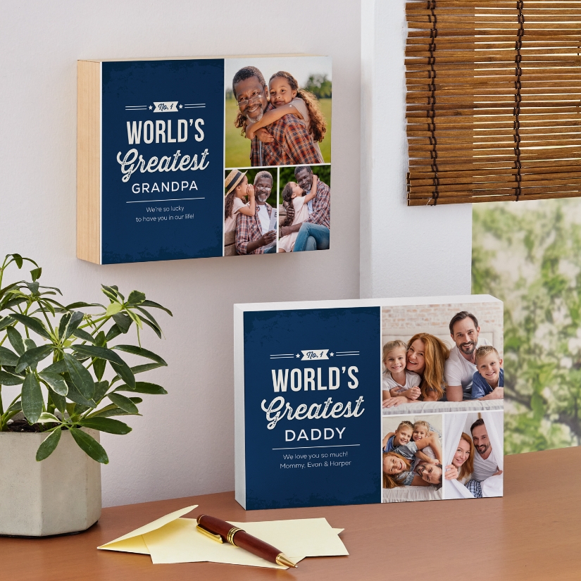 #1 Dad Photo Message Personalized Wooden Block at Gifts.com