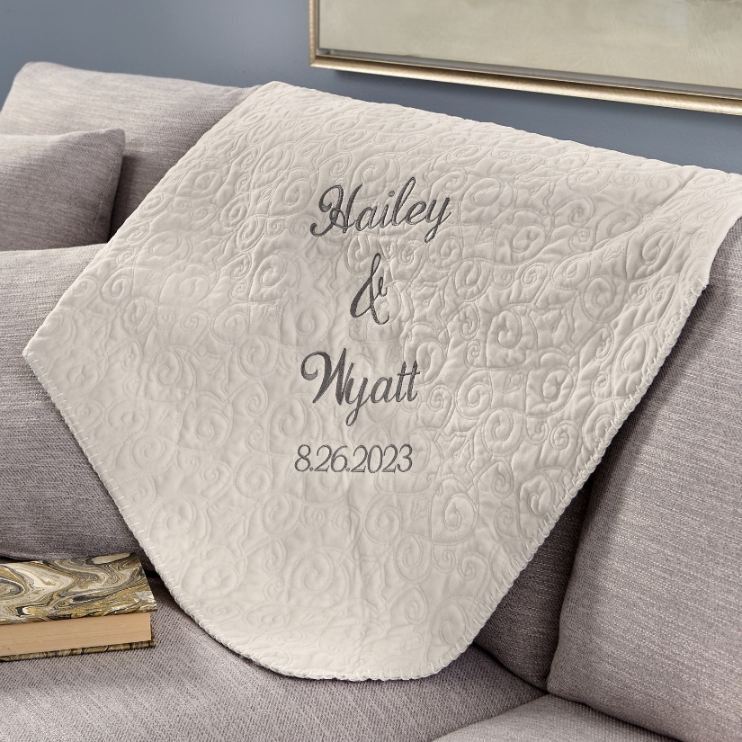 Embroidered Name & Date Quilted Throw | Personal Creations
