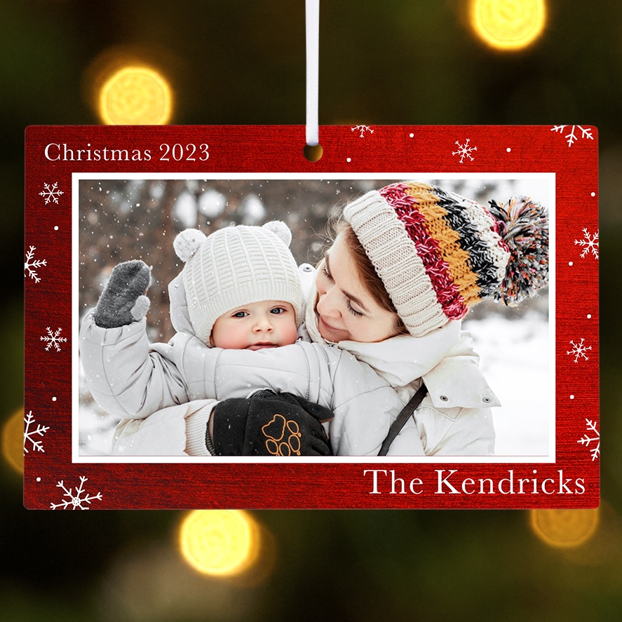 Snowflake Border Photo Rectangle Bauble | Stocking Shop UK