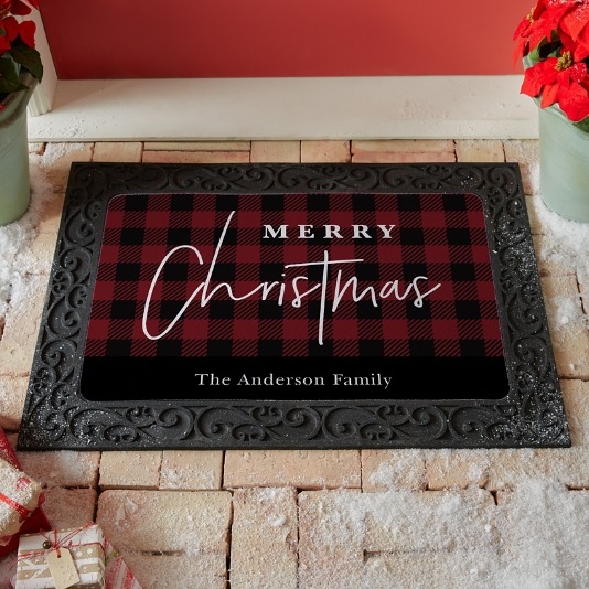 Merry Christmas Buffalo Plaid Doormat | Personal Creations