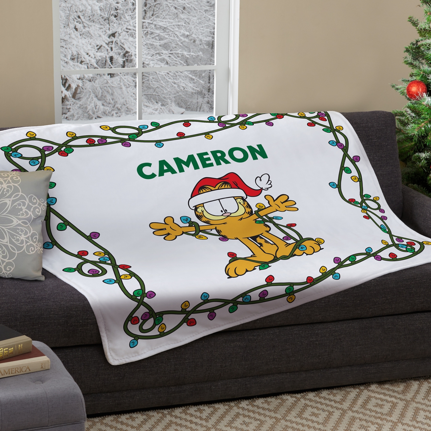 GARFIELD® Christmas Lights Plush Blanket at Gifts.com