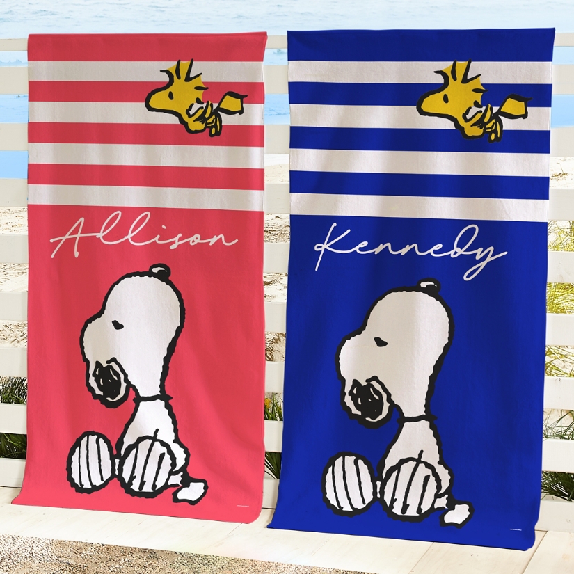 PEANUTS® Snoopy™ & Woodstock Stripes Beach Towel | Parker & Pip
