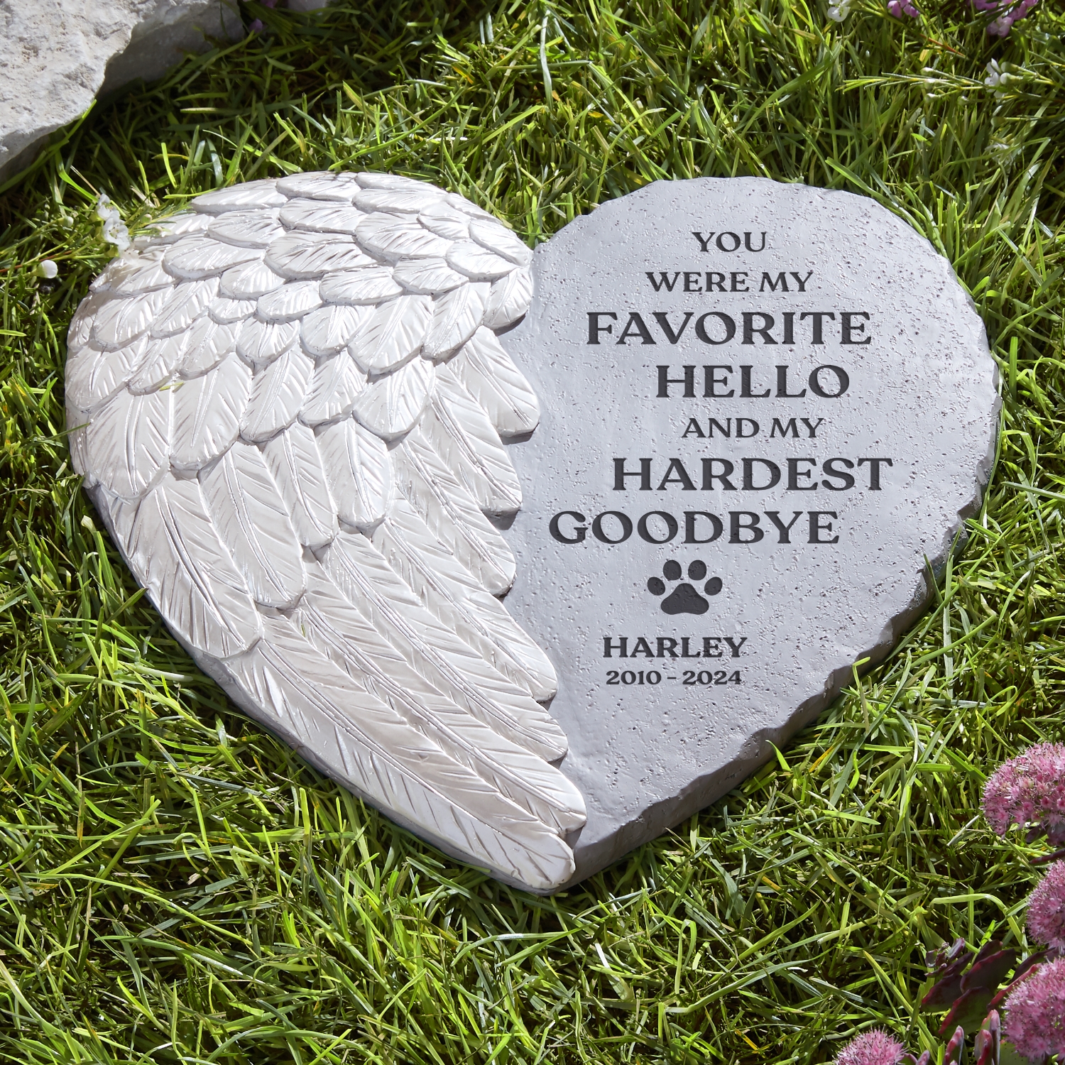 Favorite Hello, Hardest Goodbye Heart Wing Garden Stone at Gifts.com