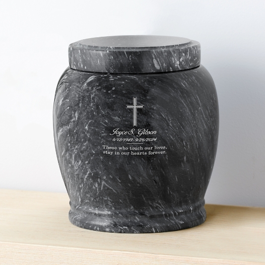 Cross Memorial Engraved Marble Cremation Urn | Personal Creations