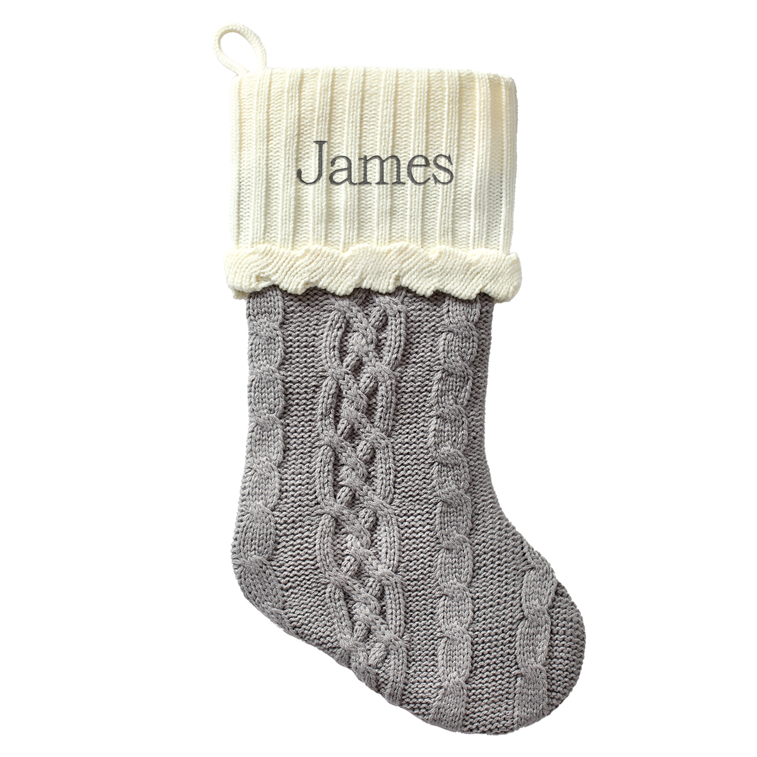 Cozy Cable Knit Personalized Stocking-Gray-Serif at Gifts.com