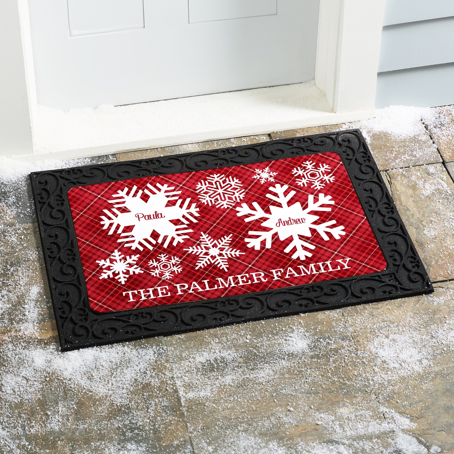 Frosted Snowflake Family Personalized Doormat at Gifts.com