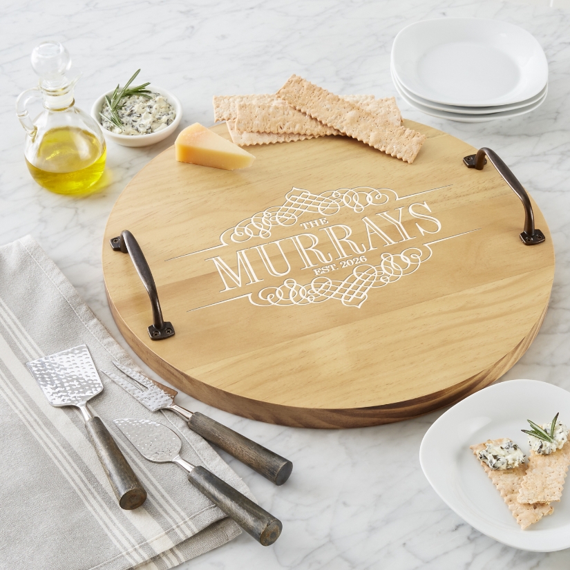 Elegant Family Name Personalized Wooden Barrel Tray at Gifts.com