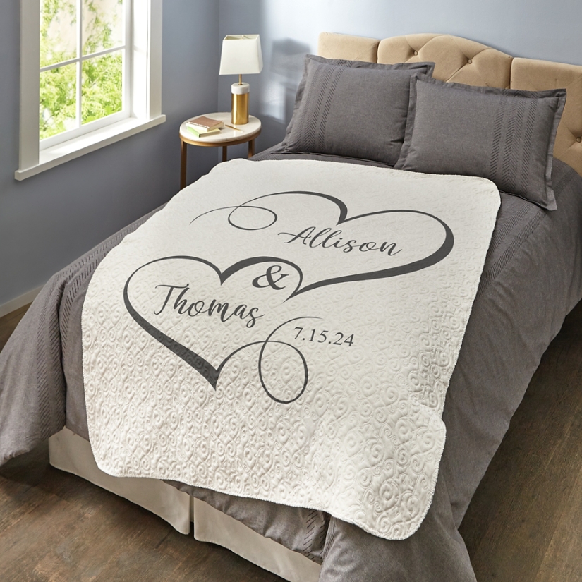Two Hearts One Love Quilted Throw | Personal Creations