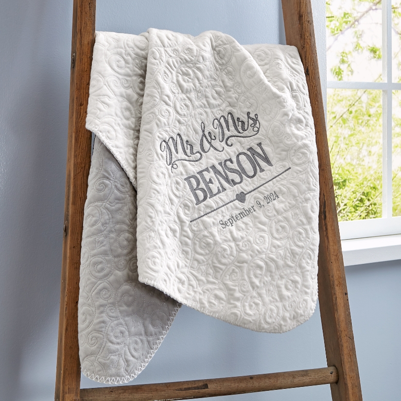 Wedding Couple Embroidered Quilted Throw | Personal Creations