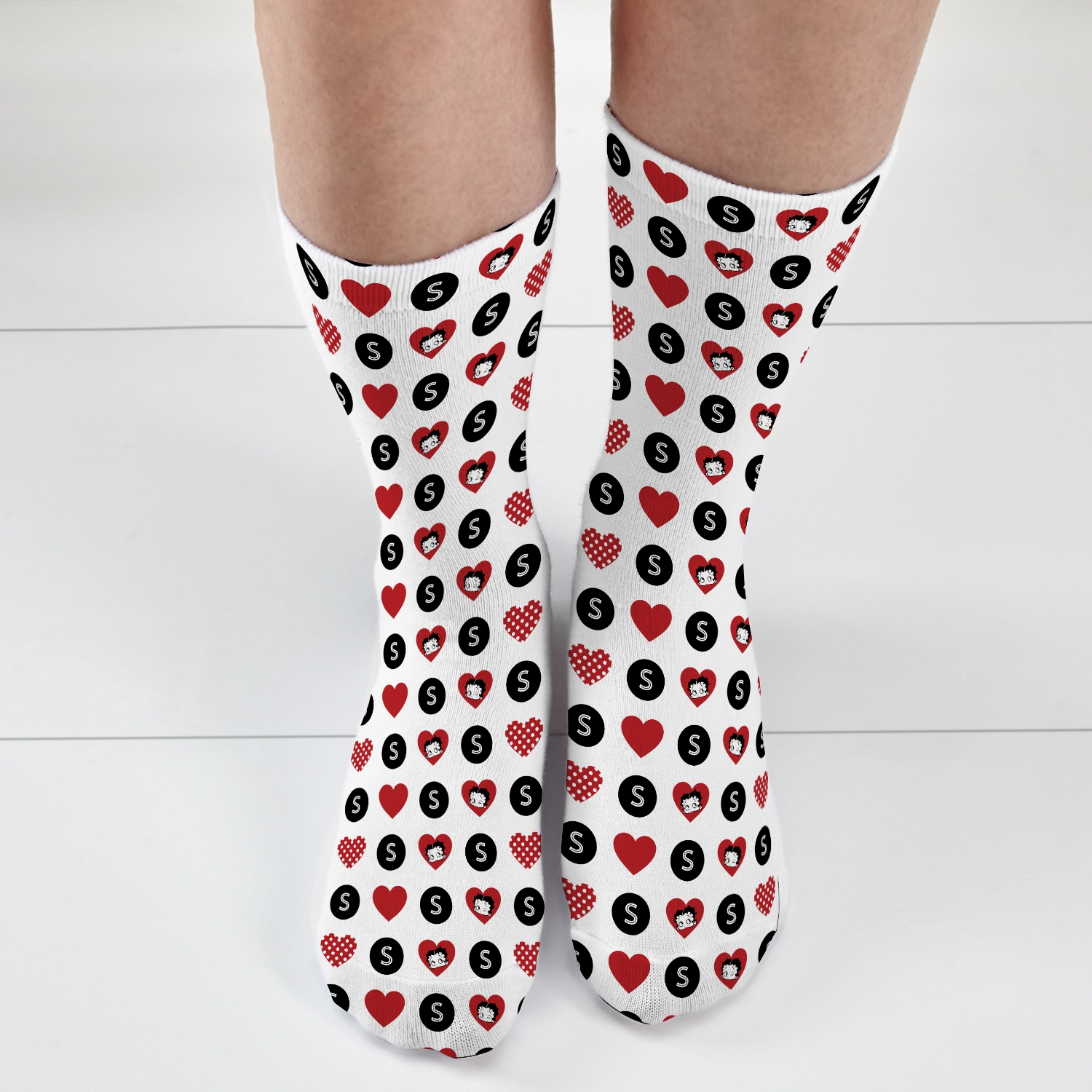 Betty Boop™ Hearts and Dots All Over Print Socks at Gifts.com