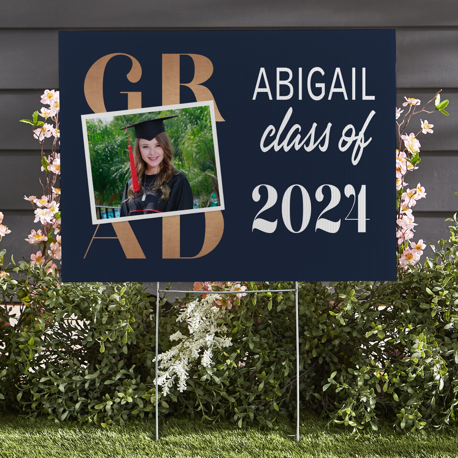 Golden Graduate Personalized Picture Yard Sign at Gifts.com