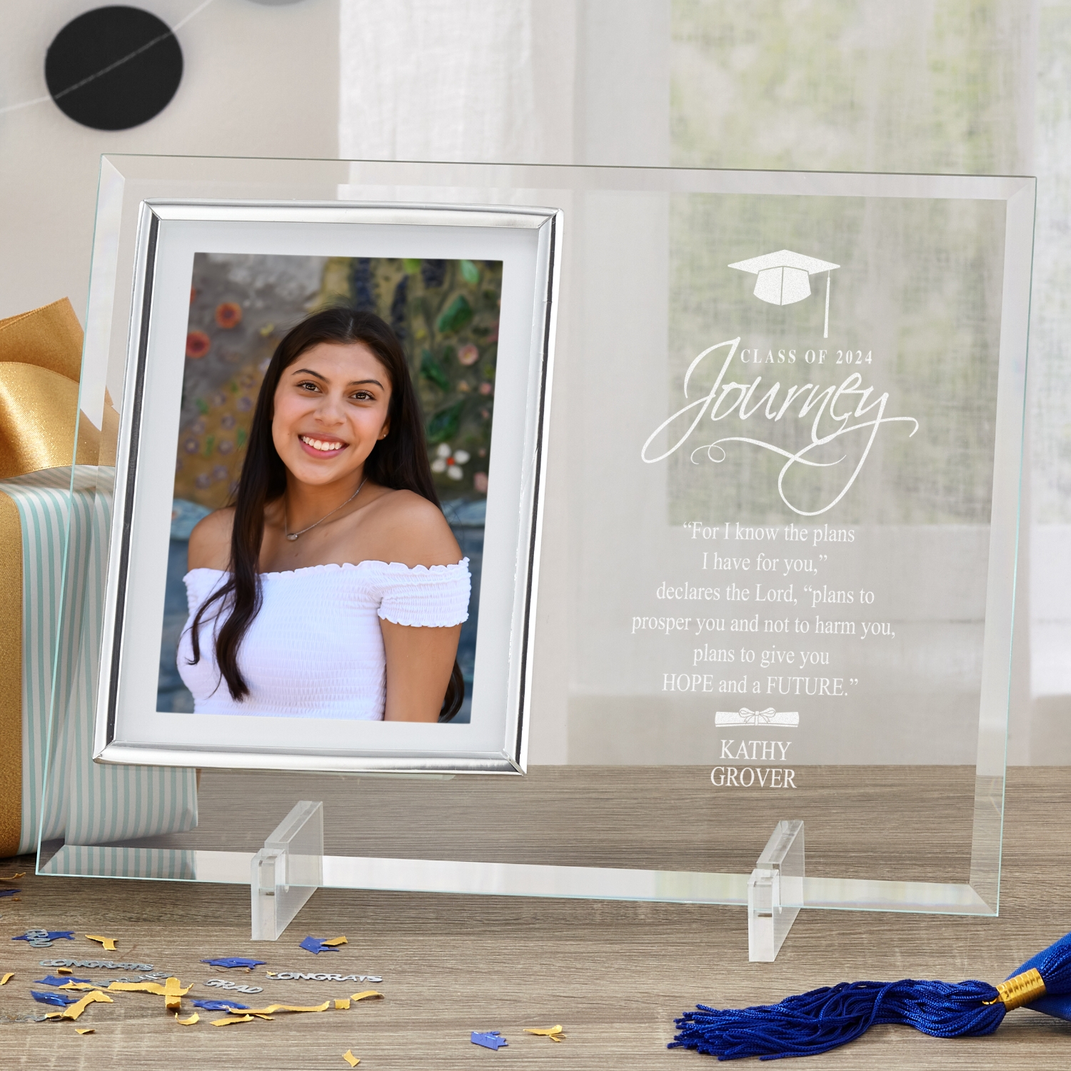 Graduation Journey Blessings Personalized Glass Frame at Gifts.com